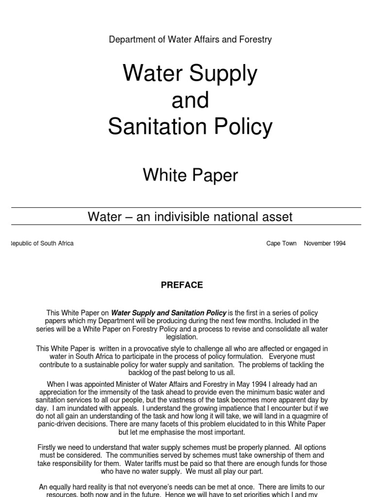 Water Supply and Sanitation Policy: White Paper | PDF | Drinking Water ...