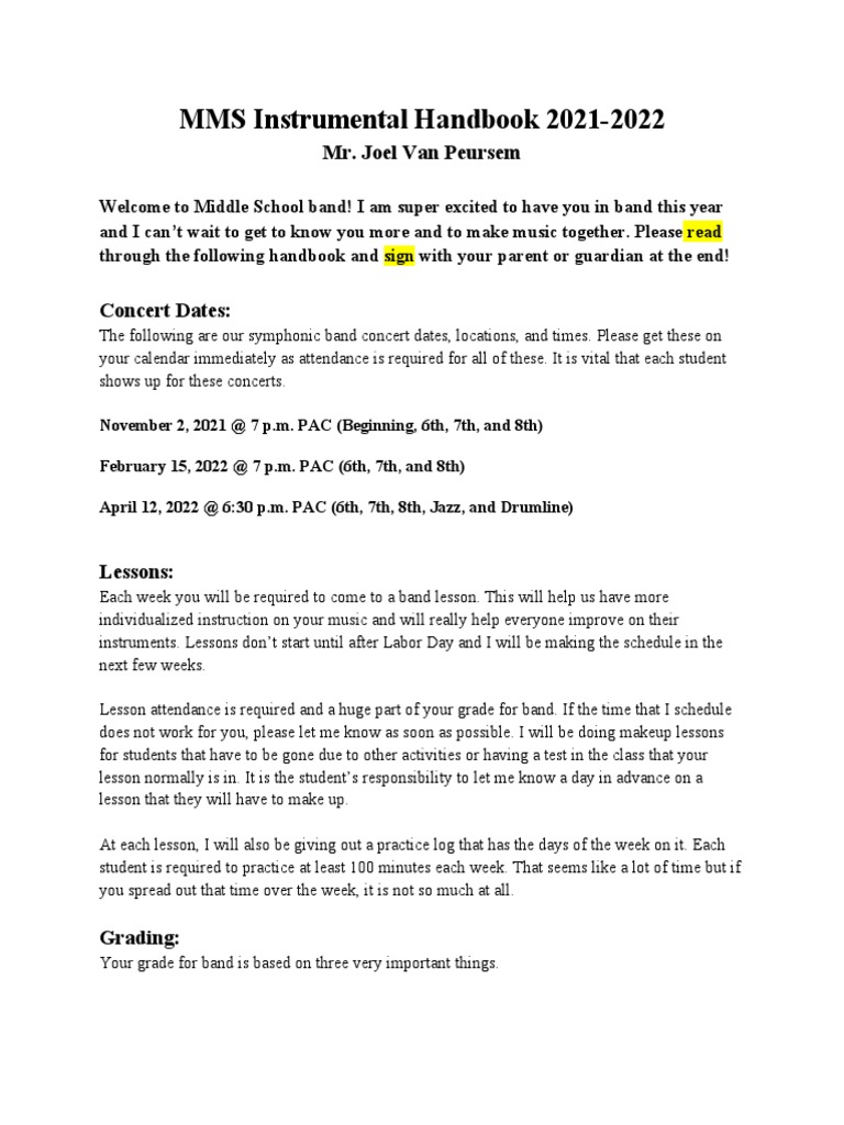 Middle School Band Handbook | PDF | Audition | Middle Schools