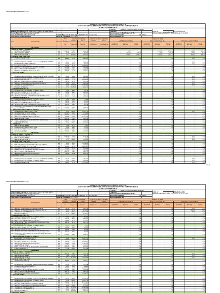 PLANILLA DE AVANCE DE OBRA No 1 | PDF | Economias | Ingeniería