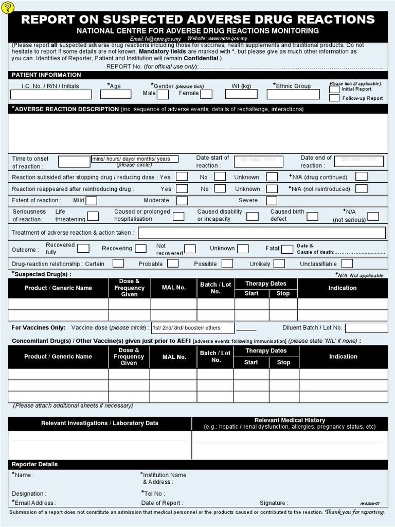 Report On Suspected Adverse Drug Reactions | PDF | Adverse Effect ...