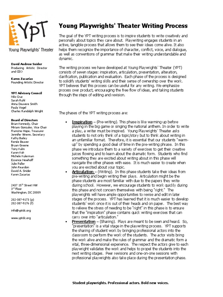 Young Playwrights' Theater Writing Process: David Andrew Snider | PDF ...