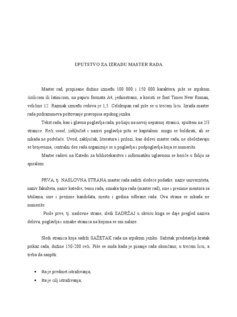 UPUTSTVO Za Izradu Master Rada | PDF
