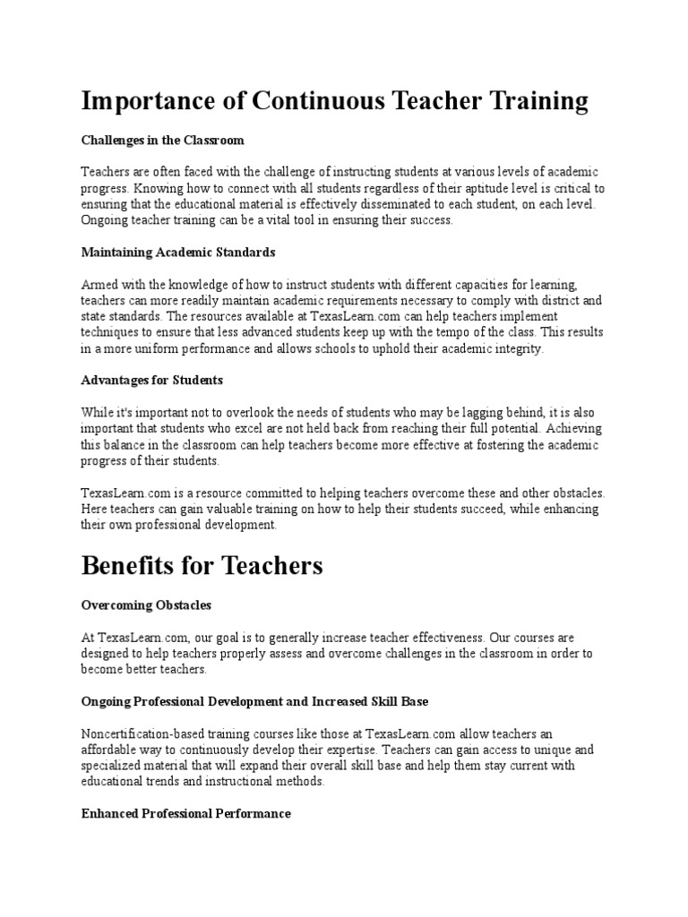 Importance of Teacher Training Programs | PDF | Teachers | Bachelor's ...
