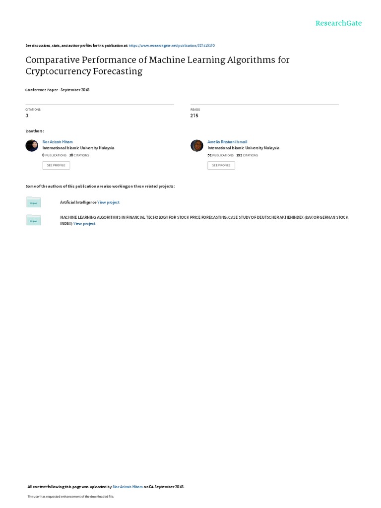 Comparative Performance Of Machine Learning Algorithms For Cryptocurrency Forecasting Pdf