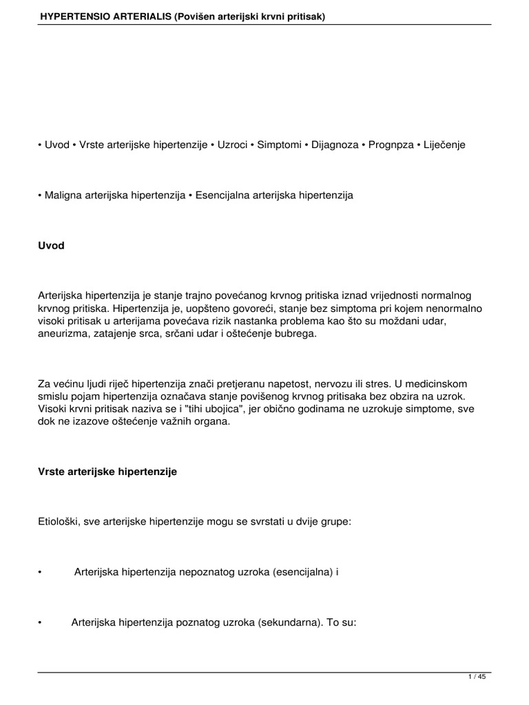 Hypertensio Arterialis Povisen Arterijski Krvni Pritisak | PDF