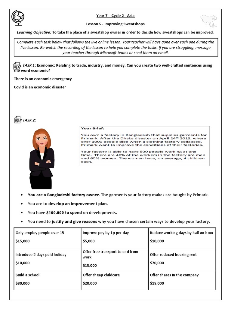 Improving Sweatshops: Year 7 Lesson Plan | PDF | Sweatshop | Economies