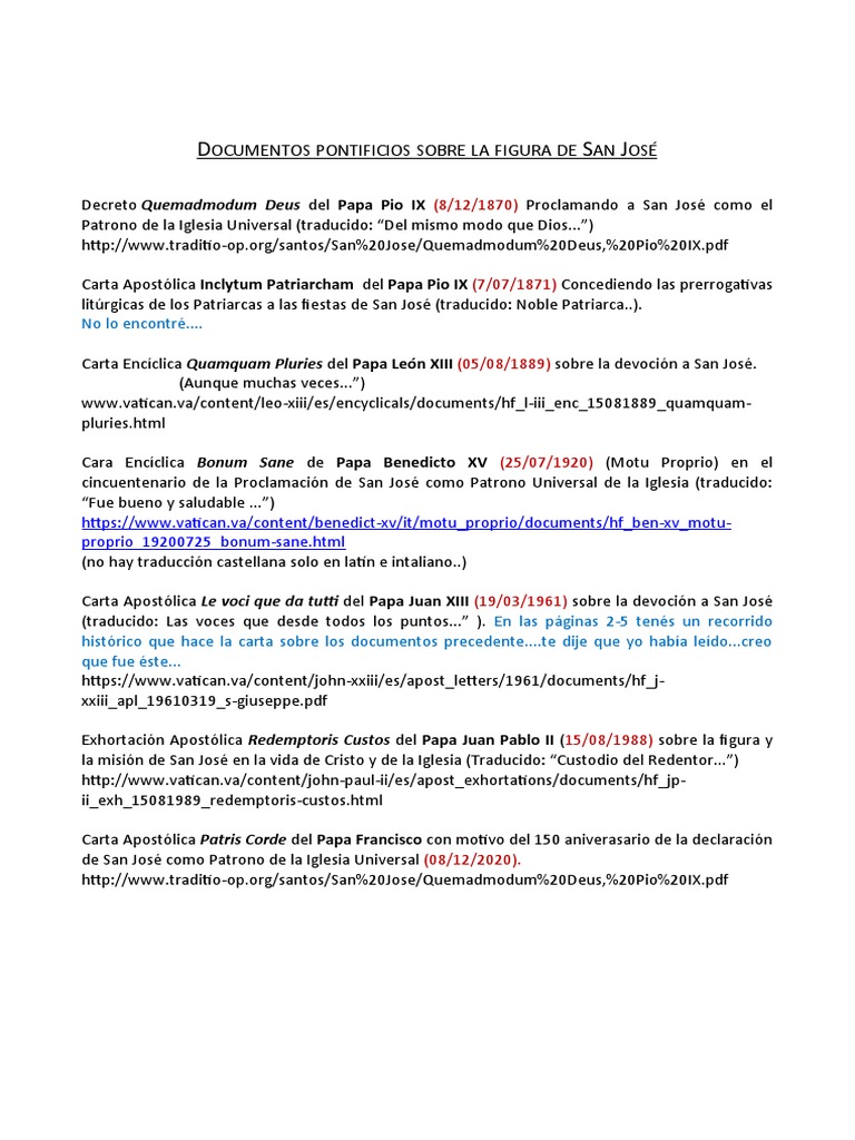 Documentos Pontificios Sobre San José | PDF
