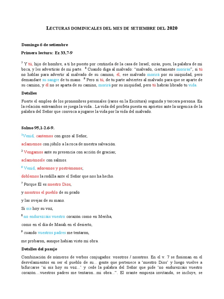Lecturas Dominicales. Setiembre Del 2020 | PDF | Jesús | Pecado