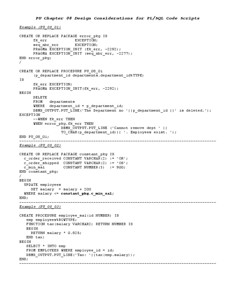 PU Chapter 08 Design Considerations For PL/SQL Code Scripts | PDF ...