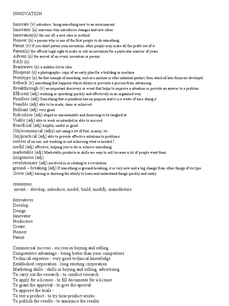 Active Vocabulary List INNOVATION | PDF | Invention | Innovation