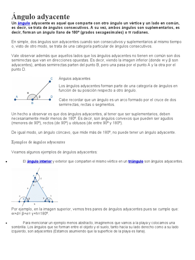 Definición y ejemplos de ángulos adyacentes | PDF