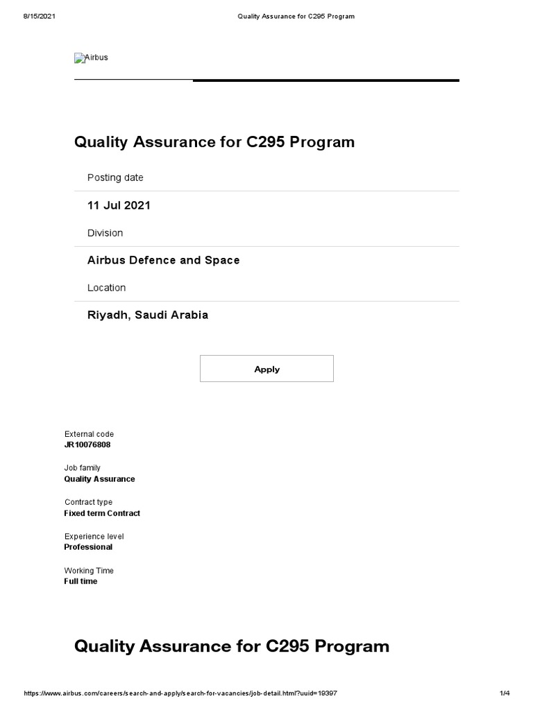 Quality Assurance Role for C295 Program | PDF | Regulatory Compliance ...