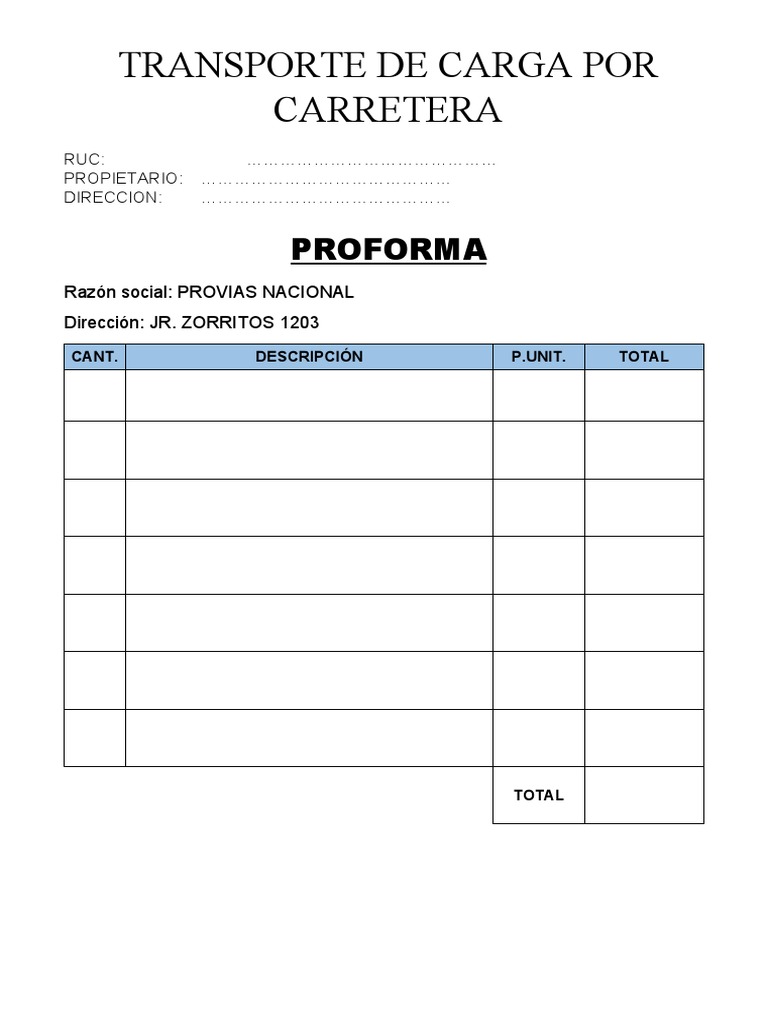 Proforma de Transporte | PDF