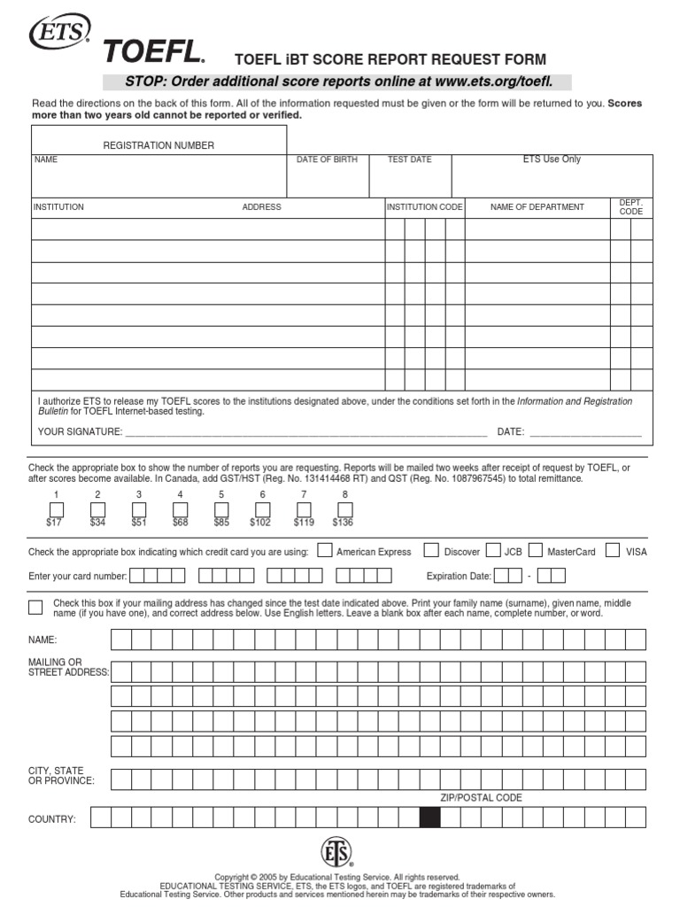 Score Report Request Form | PDF | Credit Card | Money Order