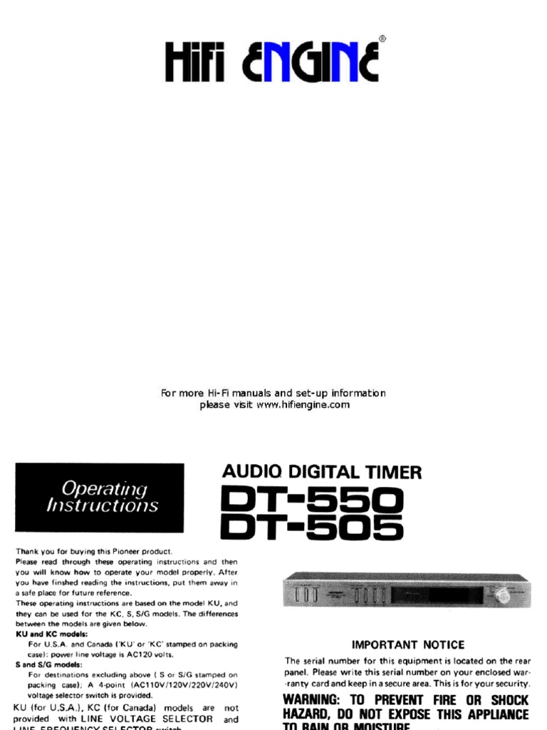 Hfe Pioneer Dt-550 Dt-505 | PDF