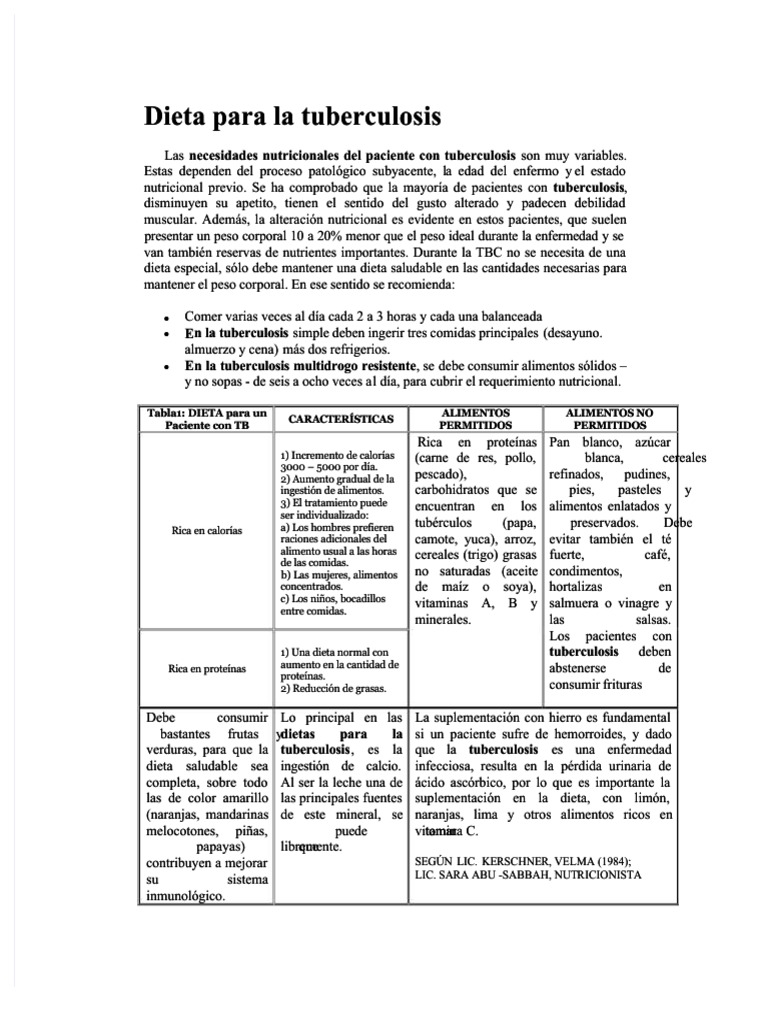 Dieta para Tuberculosis - Tarea | PDF | Dieta | Alimentos