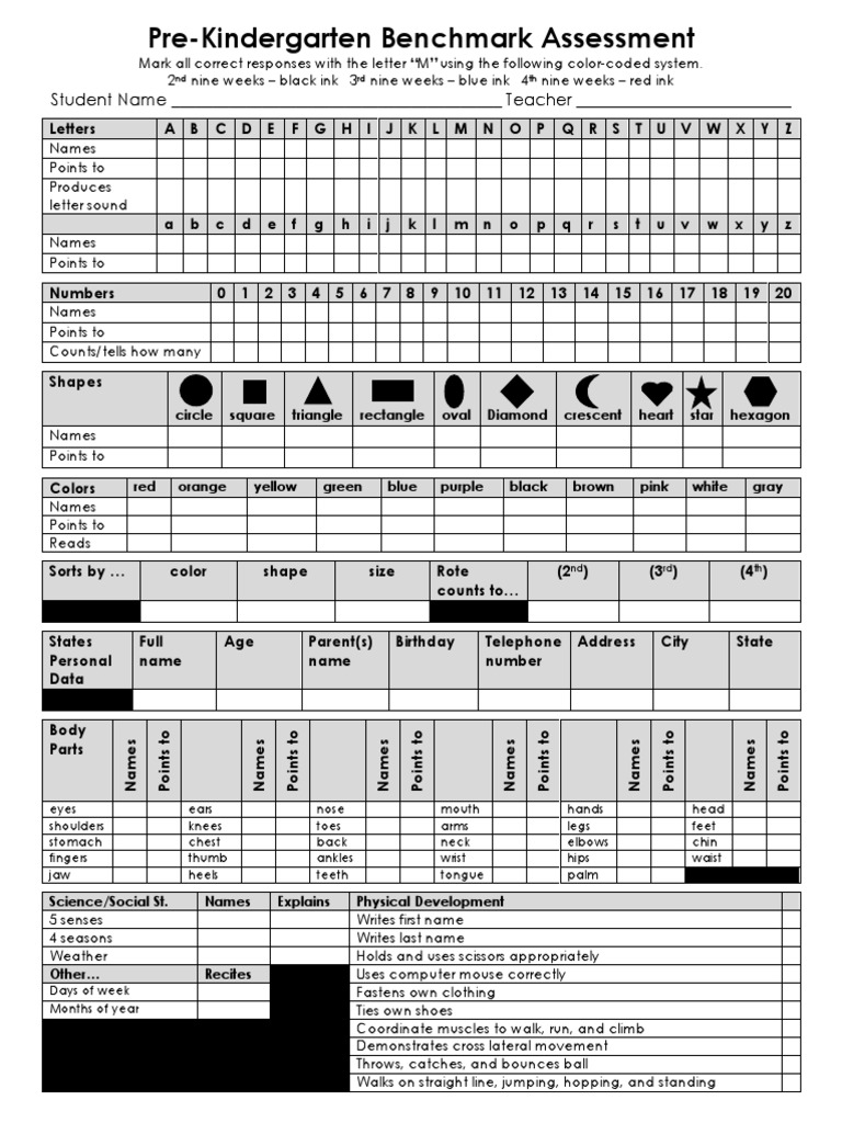 Pre Assessment For Kinder | PDF