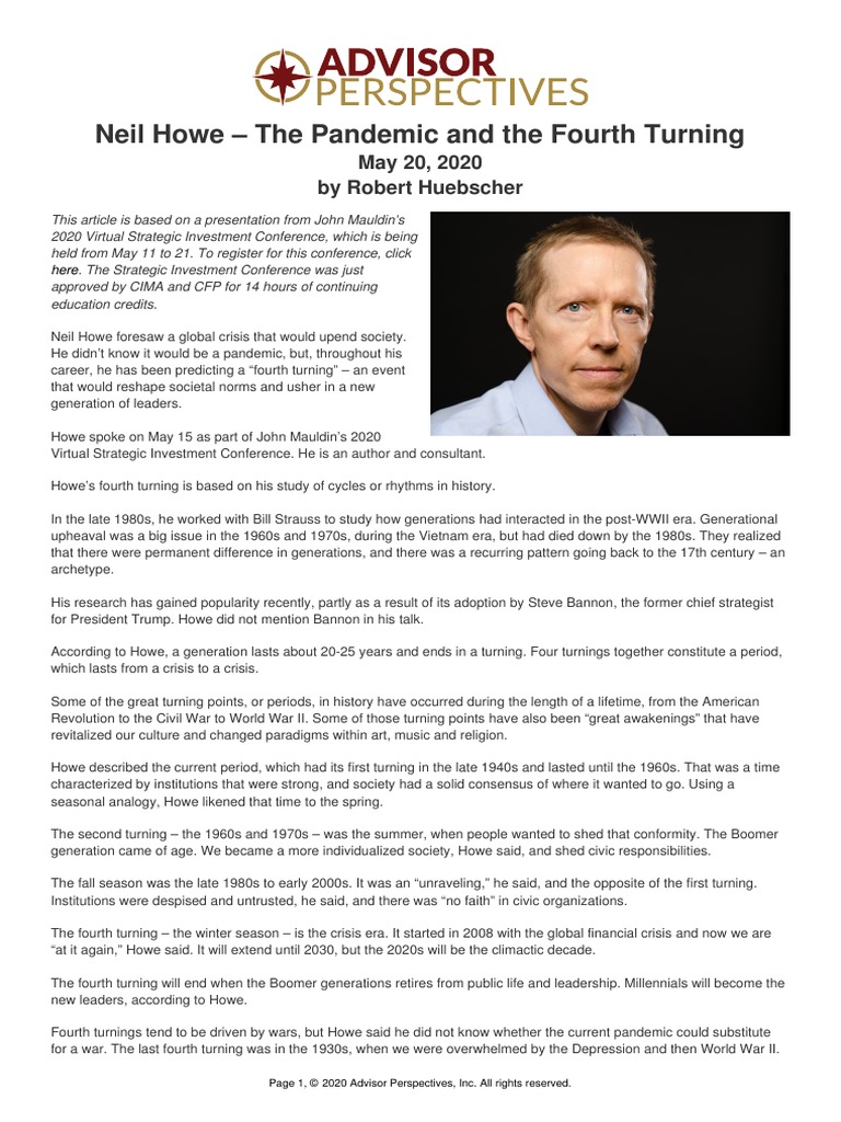 Neil Howe - The Pandemic and The Fourth Turning: May 20, 2020 by Robert ...