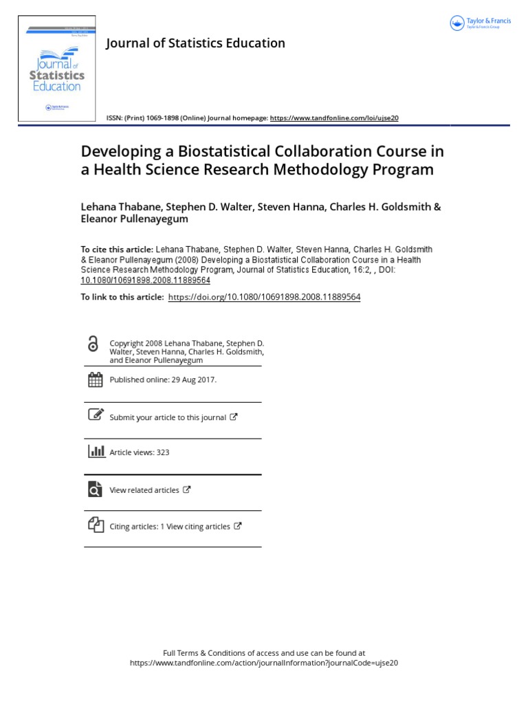 Developing A Biostatistical Collaboration Course in A Health Science Research Methodology ...