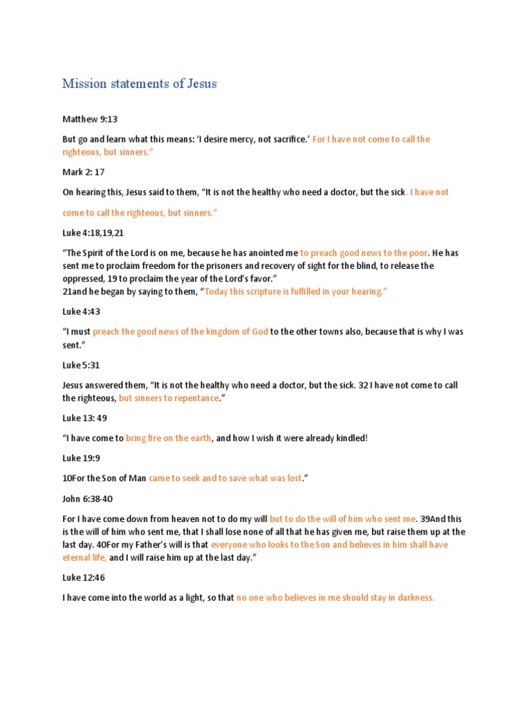 Mission Statements of Jesus | PDF