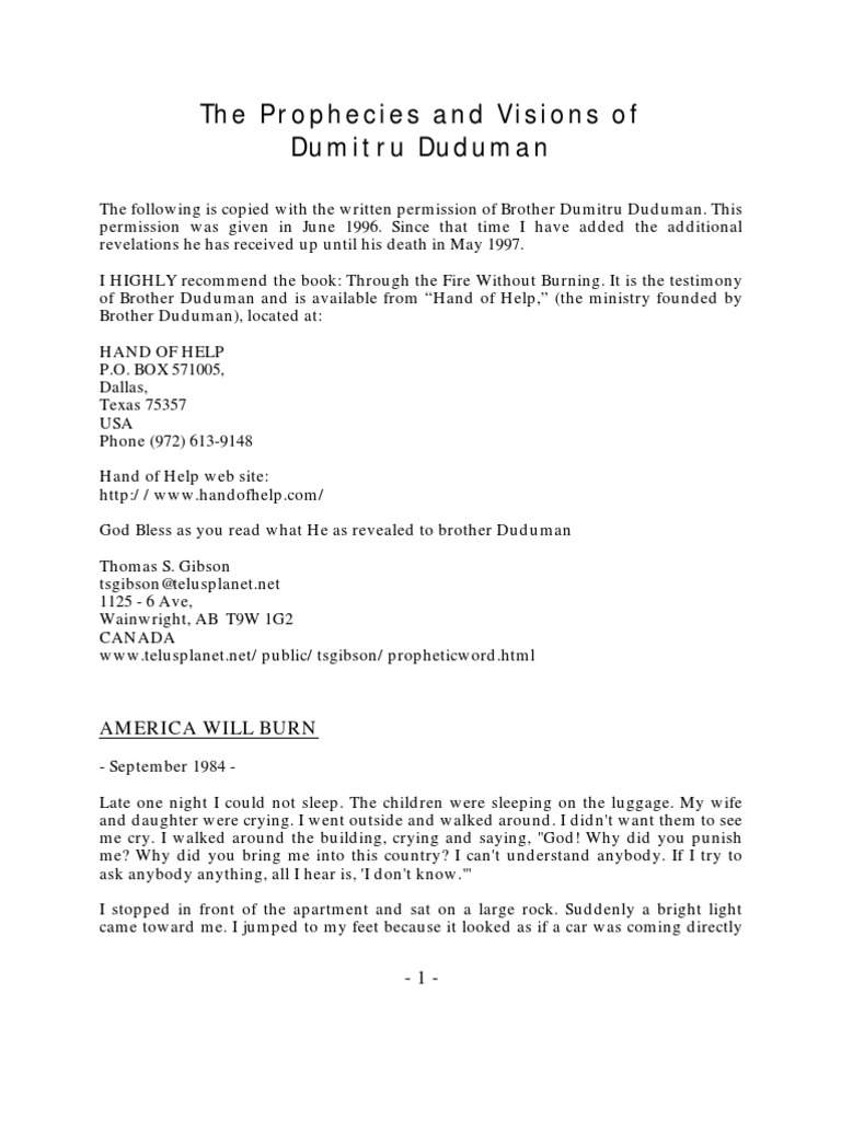 The Prophecies and Visions of Dumitru Duduman: America Will Burn | PDF ...