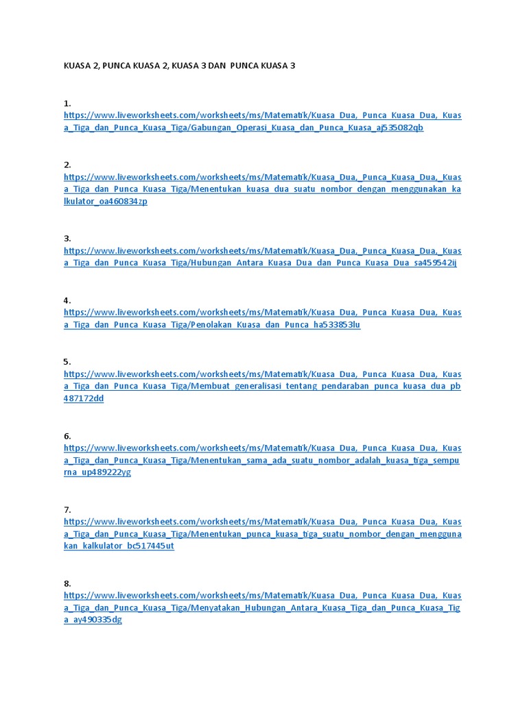 Latihan Online Kuasa 2,3 Dan Punca Kuasa 2,3 | PDF