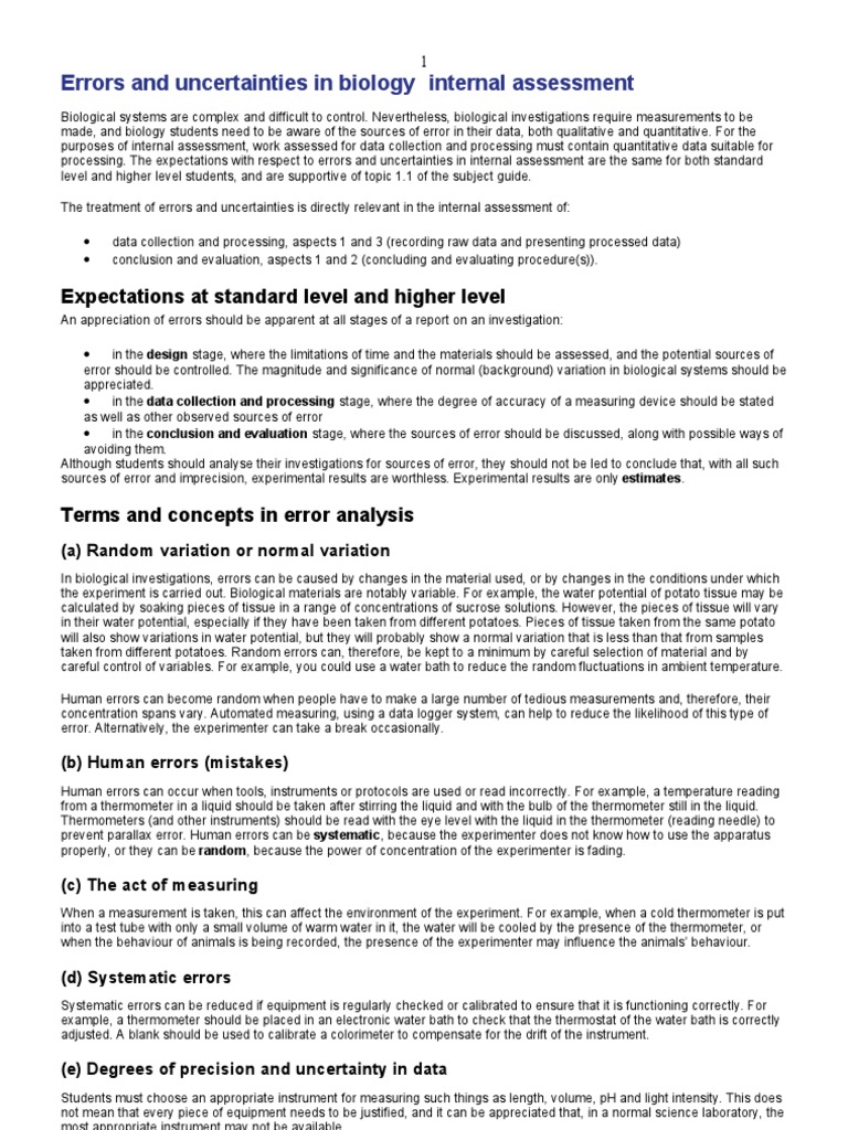 Errors and uncertainties in biology | Observational Error | Experiment