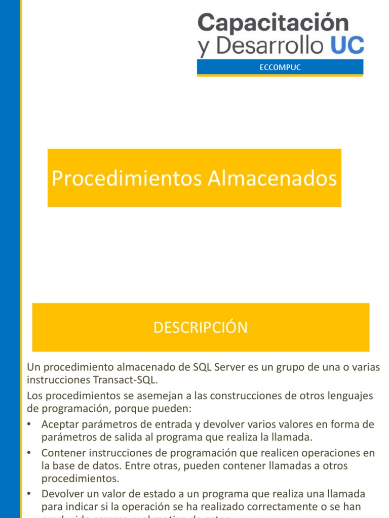 Procedimientos Almacenados en SQL Server | PDF | Gestión de datos | Software de gestión de datos