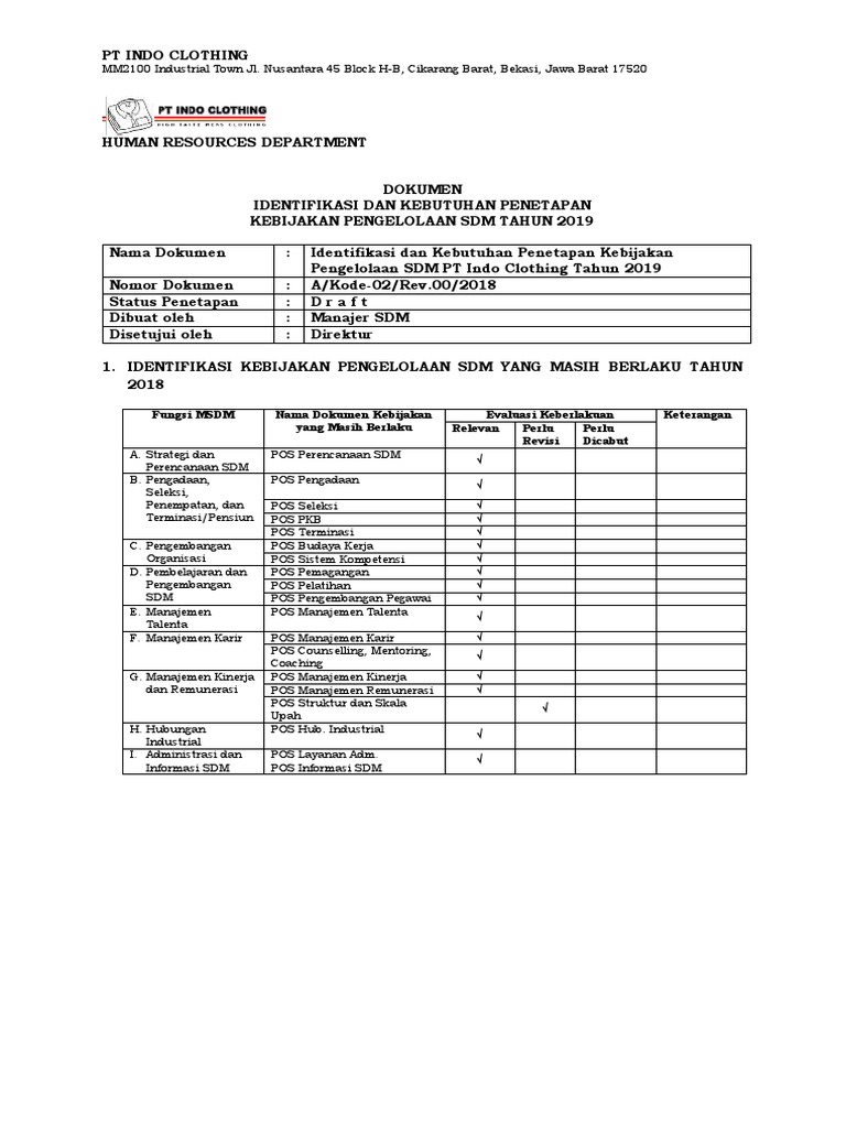 A.2 Contoh Identifikasi Kebijakan Pengelolaan SDM | PDF | Karier ...