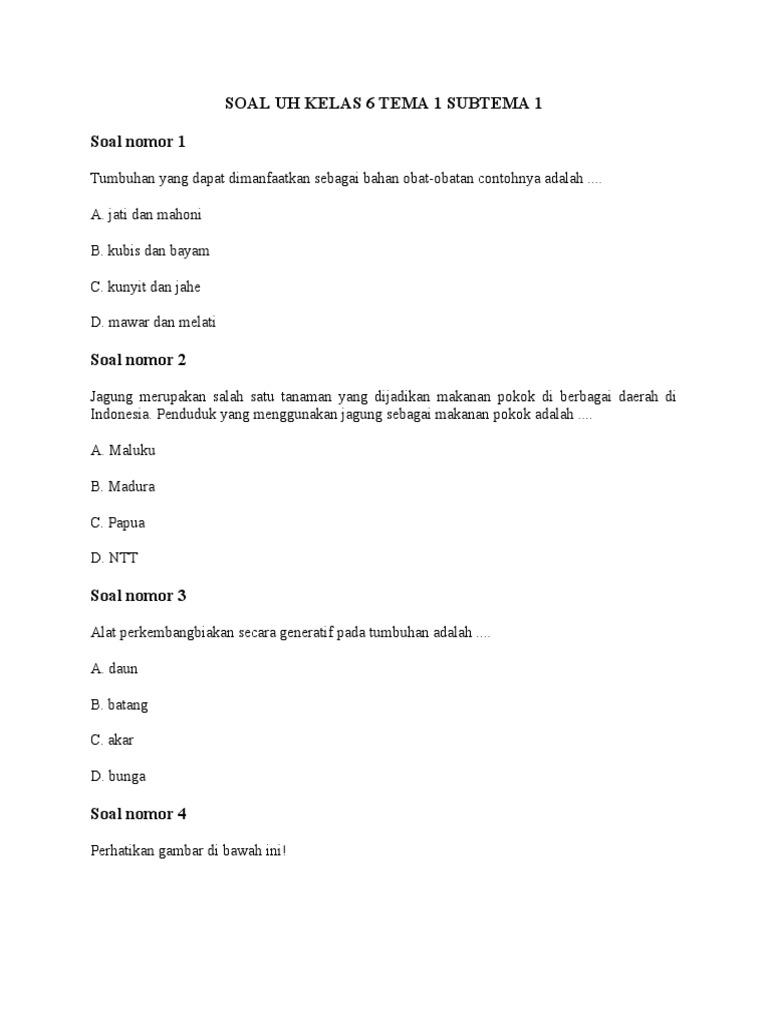 Soal Uh Kelas 6 Tema 1 Subtema 1 | PDF