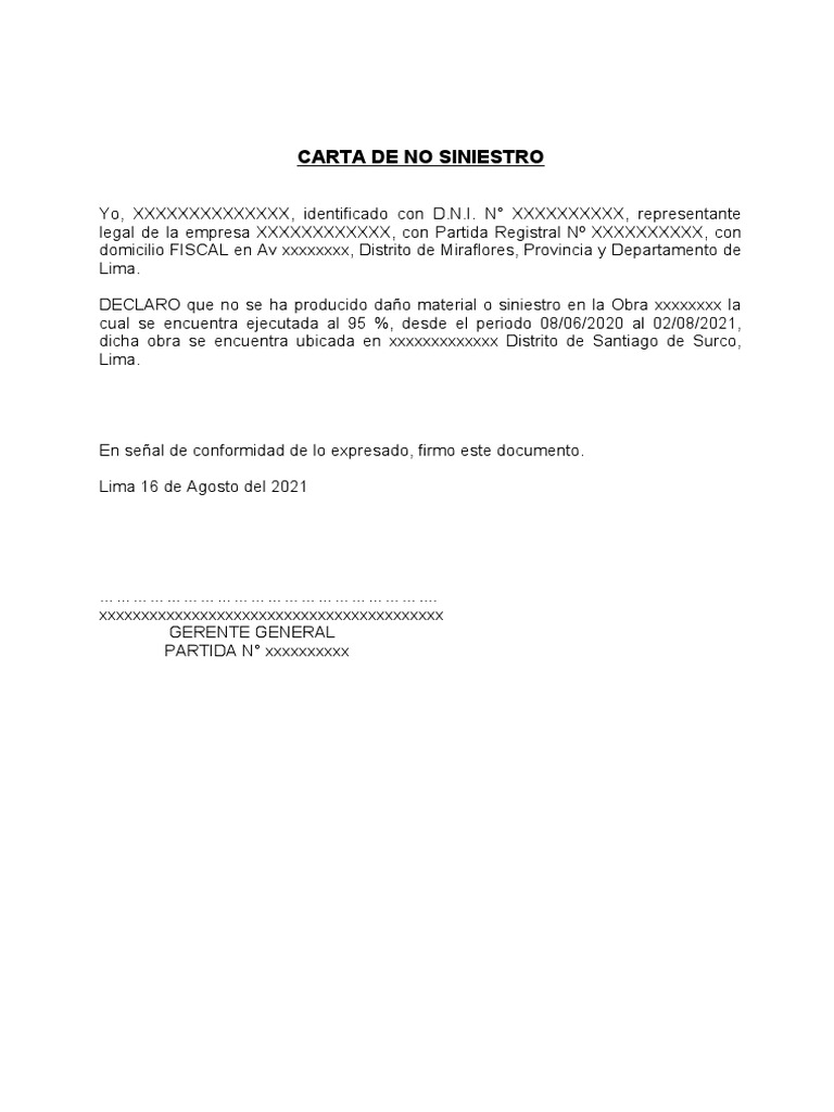 Carta de No Siniestro | PDF | Derecho