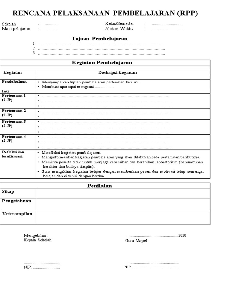 04 Format RPP 1 Lembar Kosong | PDF