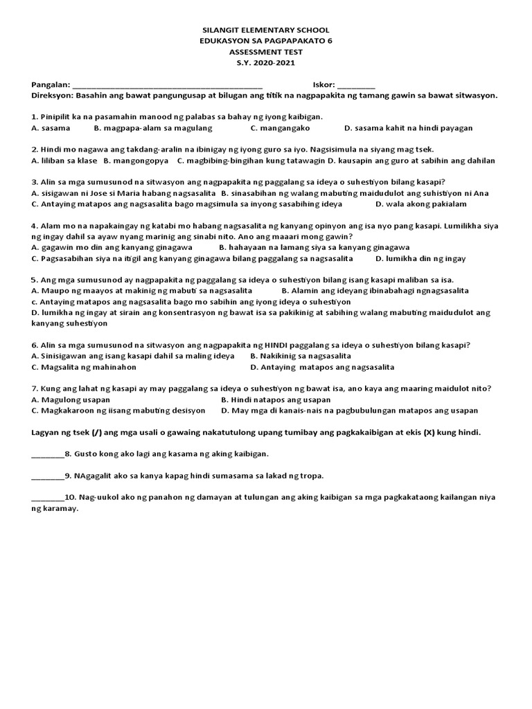 Summative Test Grade 6 | PDF