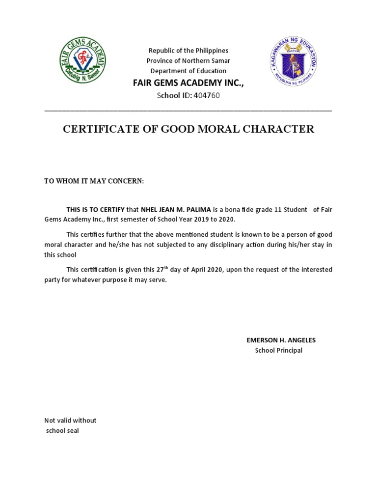 Certificate of Good Moral | PDF | Social Institutions | Social Science