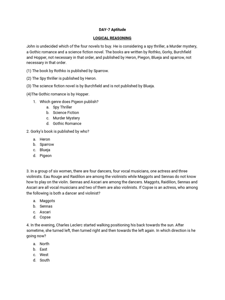 DAY-7 Aptitude Logical Reasoning | PDF | Linguistics