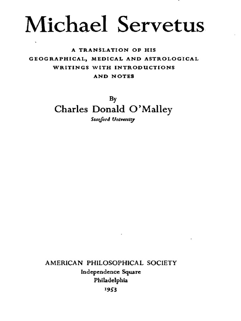 Book - 1545 - 1953-Michael Servetus - Translation of His Geographical ...