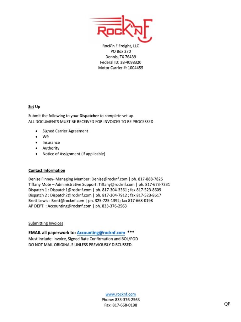 New Carrier Setup Packet 2021 | PDF