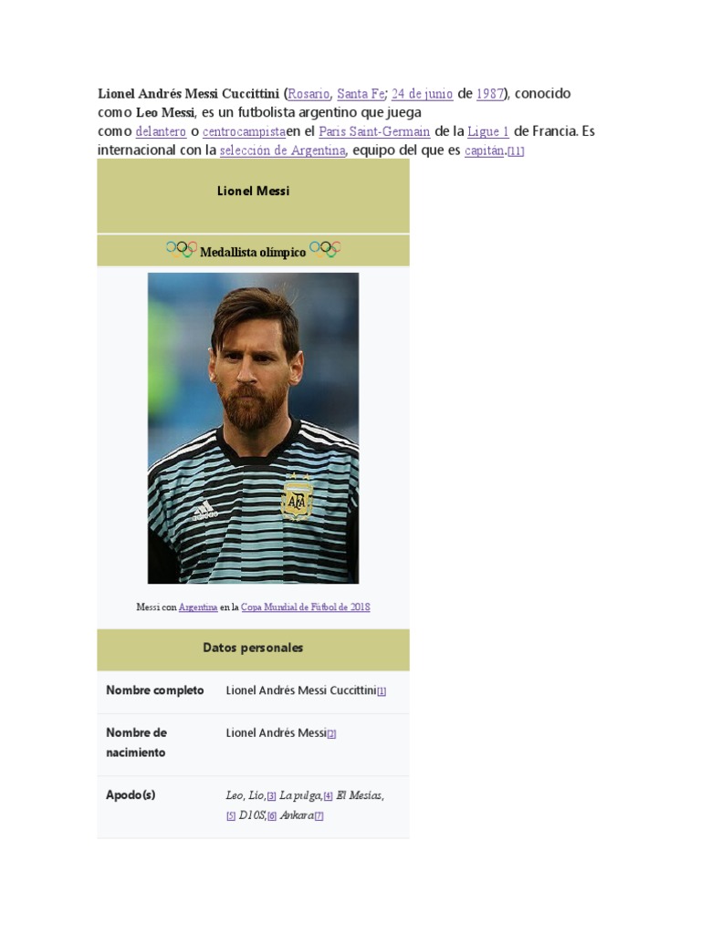 Nacimiento y biografía de Messi | PDF | Lionel Messi | Asociación de Futbol