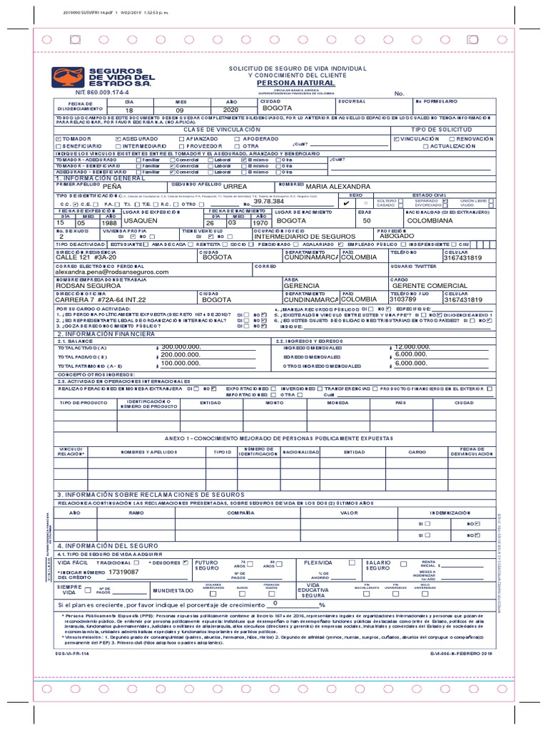 Solicitud Seguro de Vida Individual - Seguros Del Estado 2 | PDF ...