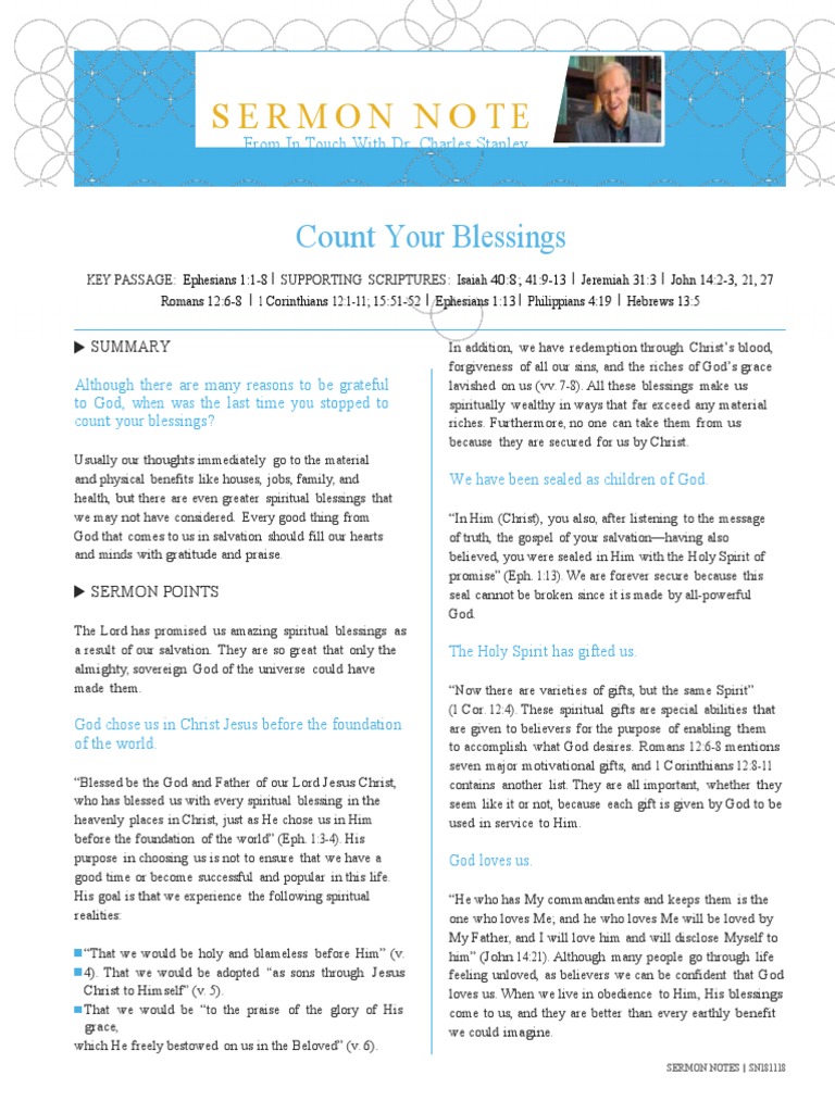 S Sermon Note: Count Your Blessings | Download Free PDF | Jesus | Salvation