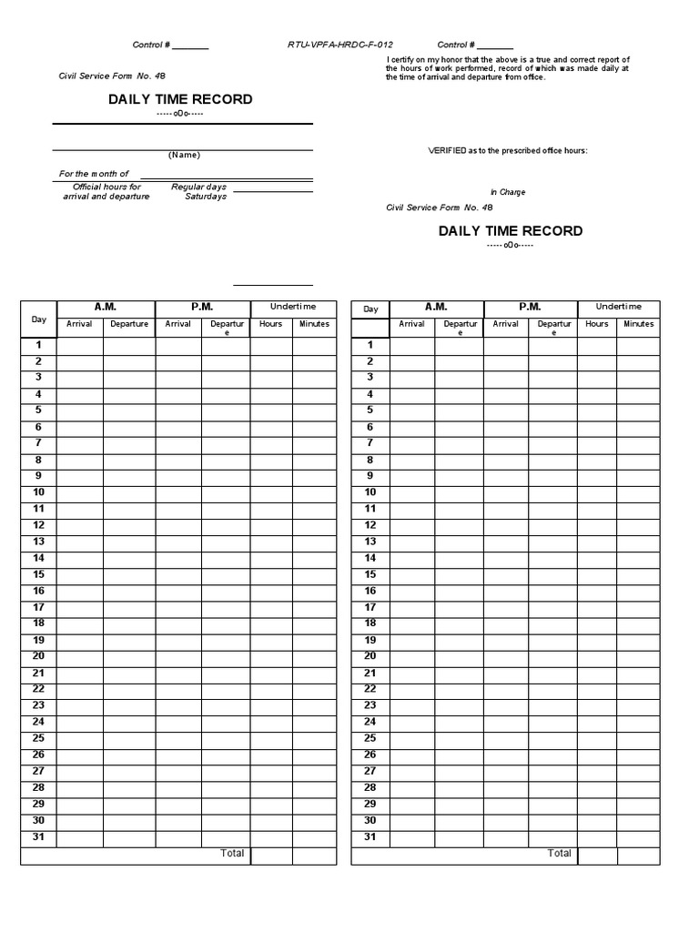 Daily Time Record Form Template | PDF