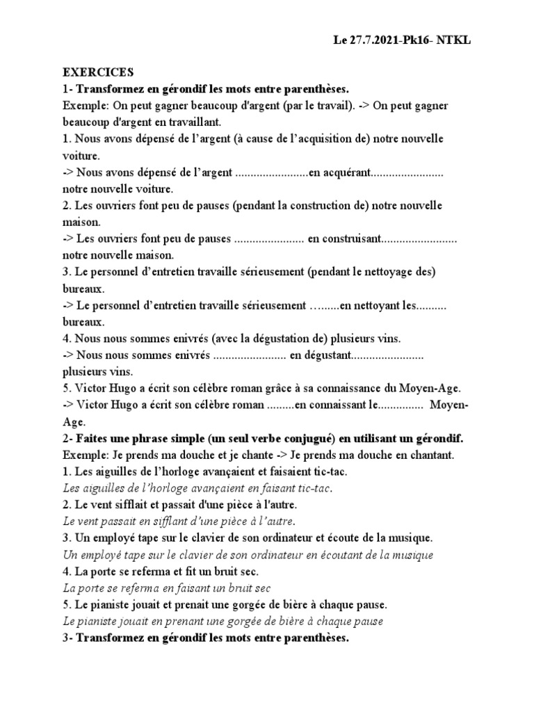 Exercices Gerondif | PDF