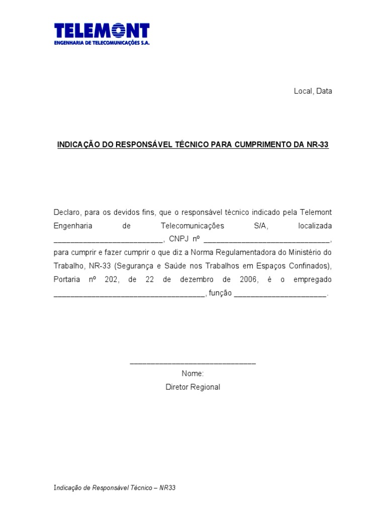 Responsável Técnico - Nr33 | PDF Responsável Técnico - Nr33 | PDF