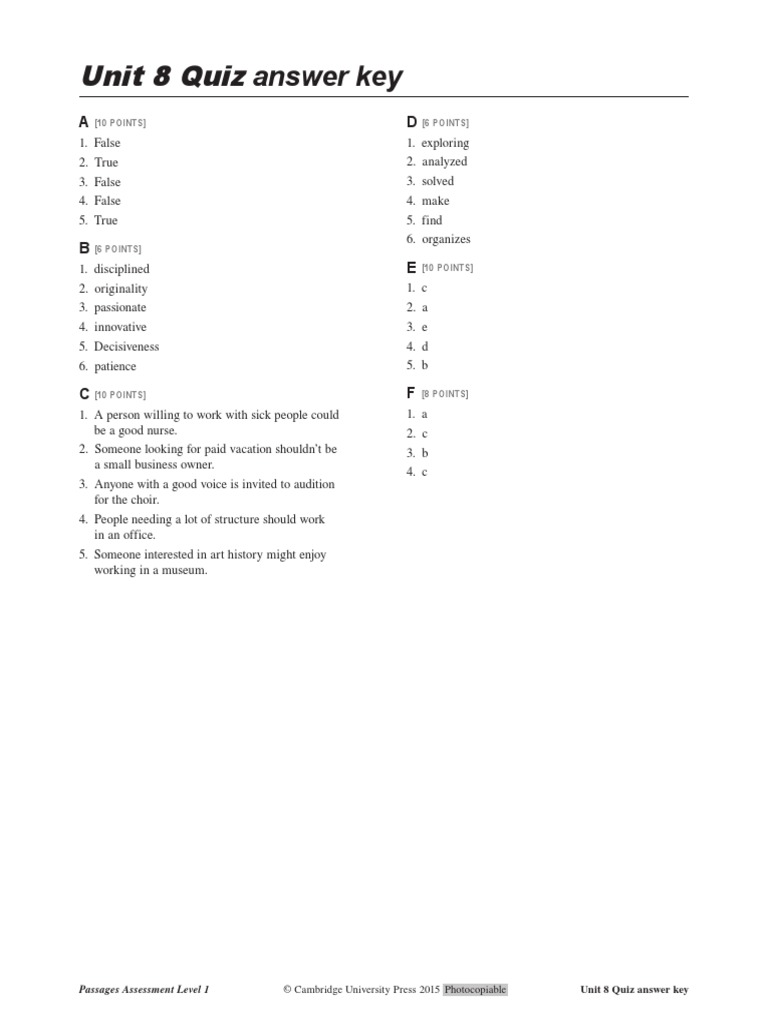 Unit 8 Quiz: Answer Key | PDF
