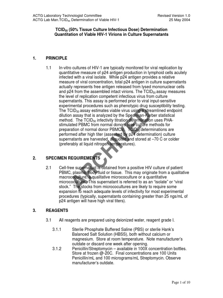 TCID50 Assay for Viable HIV-1 Quantification | PDF | Diagnosis Of Hiv ...
