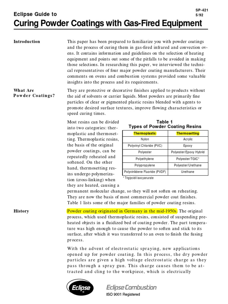Curing Powder Coatings With Gas-Fired Equipment: Eclipse Guide To | PDF ...