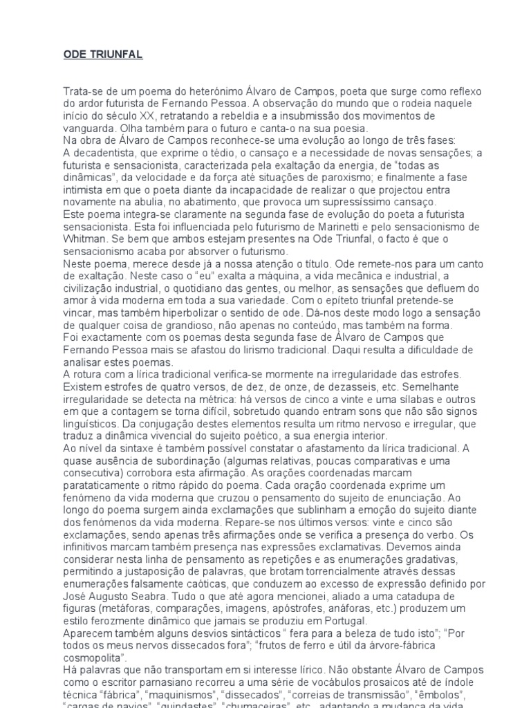 Resumo Ode Triunfal | PDF | Poesia