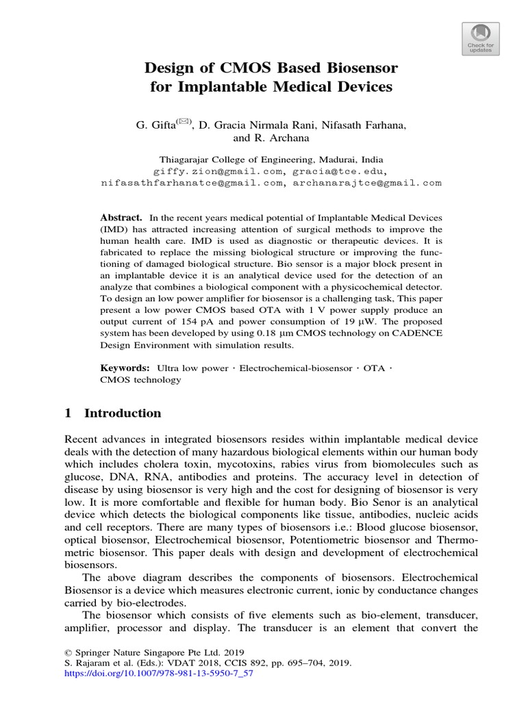 Design of CMOS Based Biosensor OTA 2018 | PDF | Amplifier | Operational ...