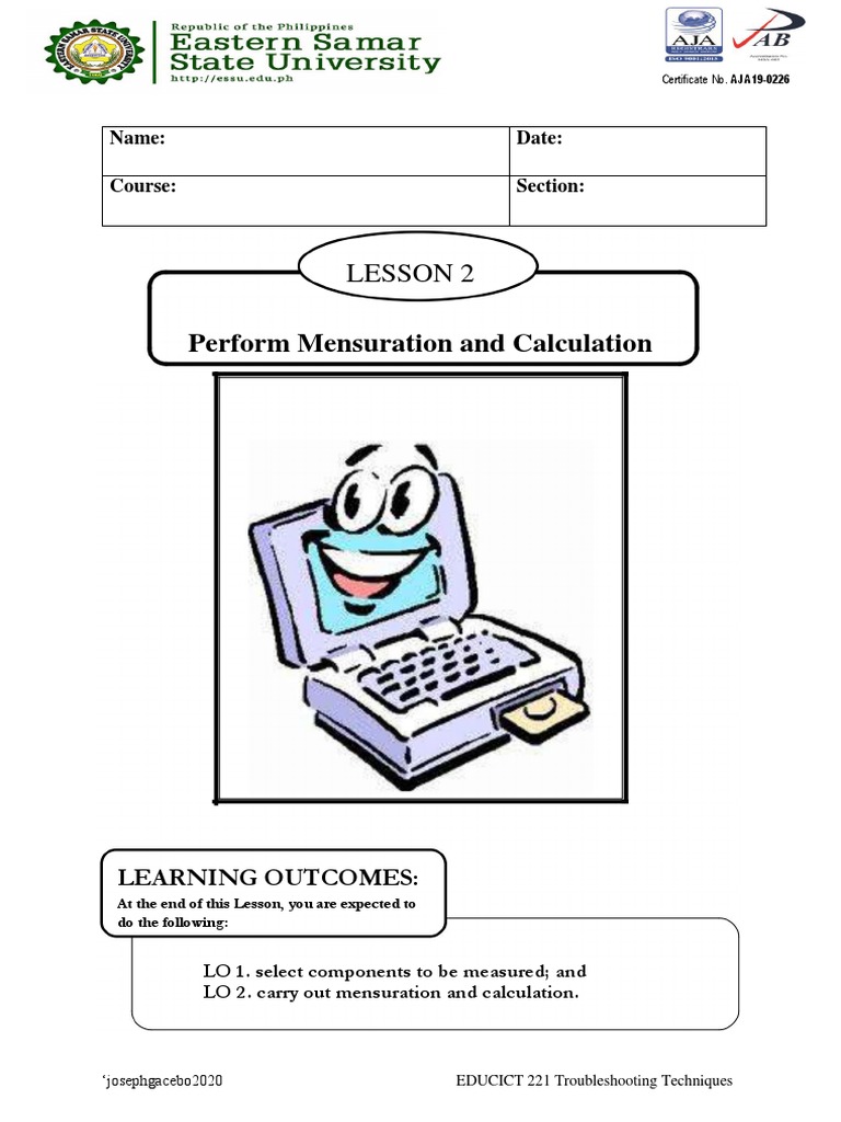 Lesson2 Perform Mensuration and Calculation | PDF | Computer Data Storage | Hard Disk Drive