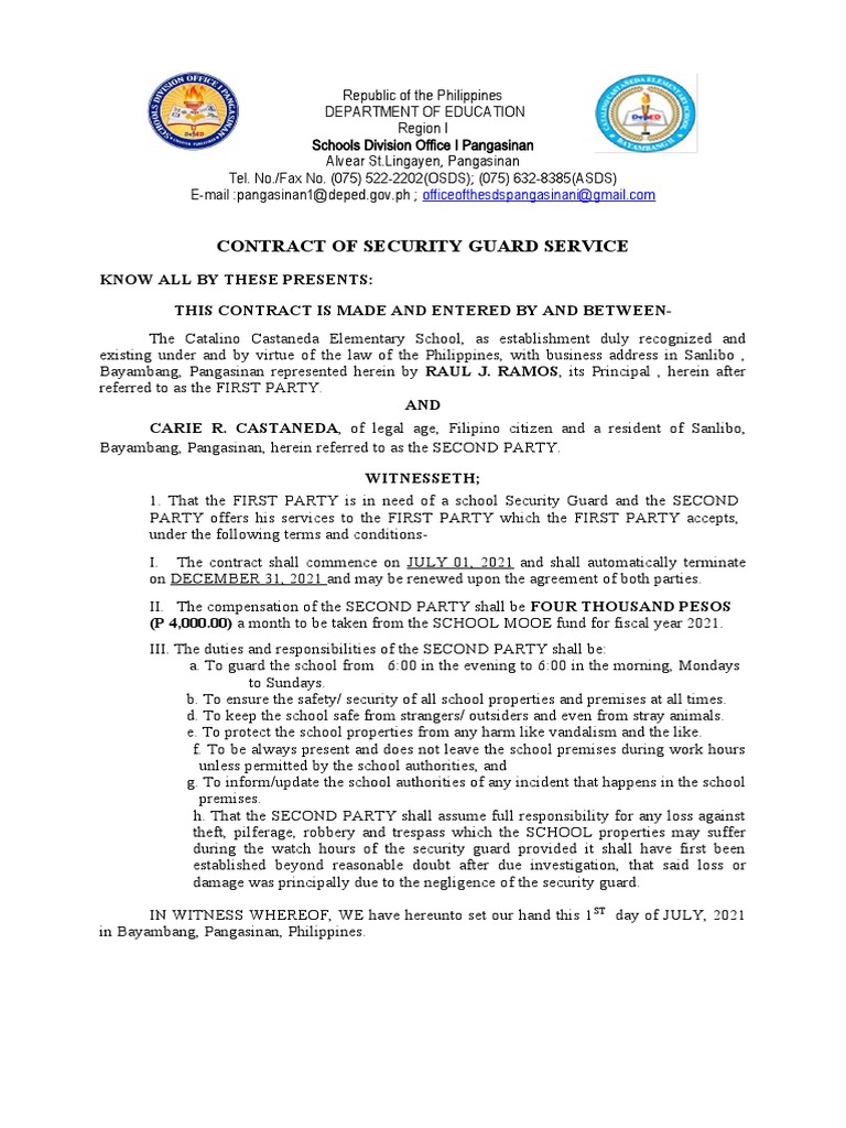 School Security Guard Service Contract | PDF | Private Law | Common Law